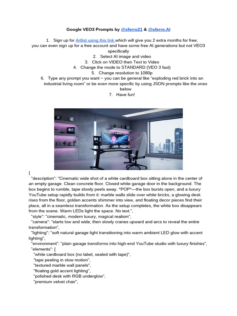 VEO3 JSON Prompt Guide | PDF | Lighting | Camera
