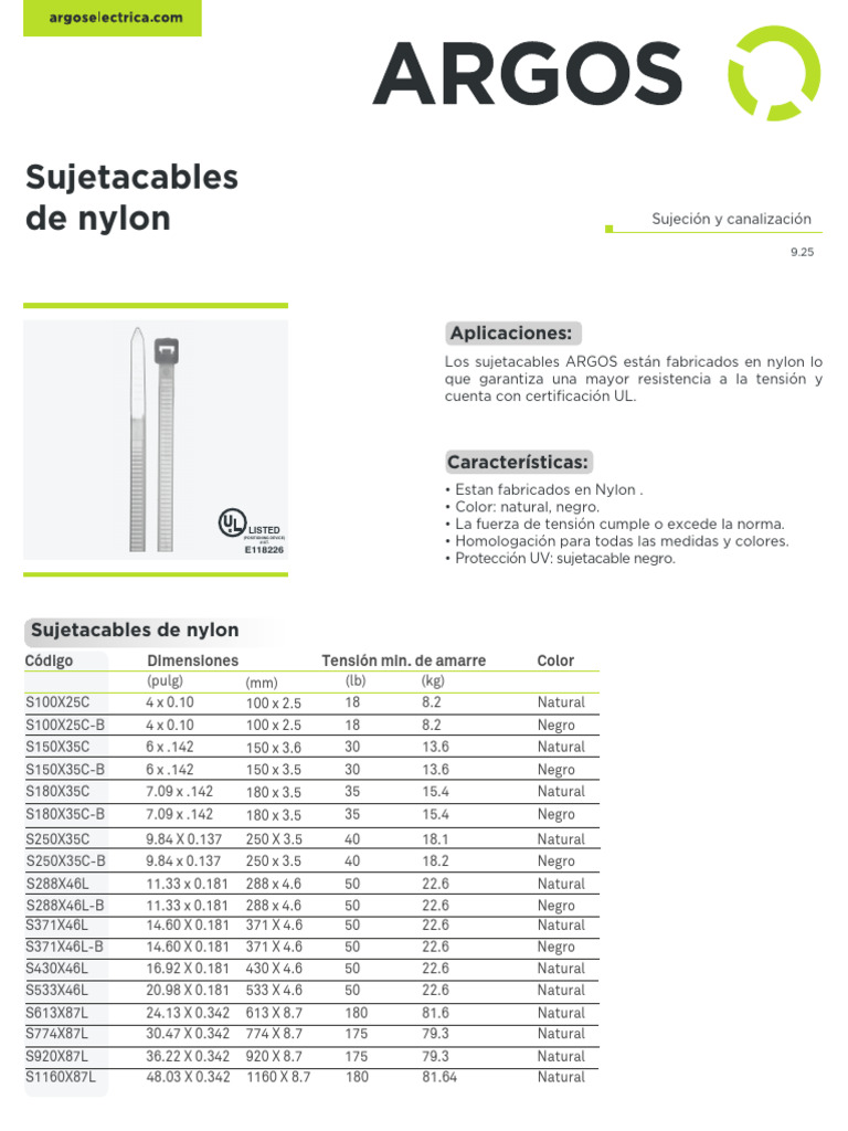 Sujetacables de Nylon: Resistencia y Variedad | PDF
