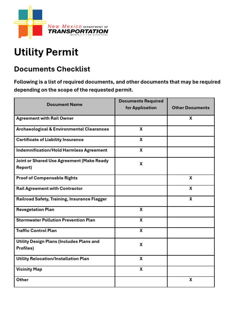 Utility Permit Document Checklist | PDF