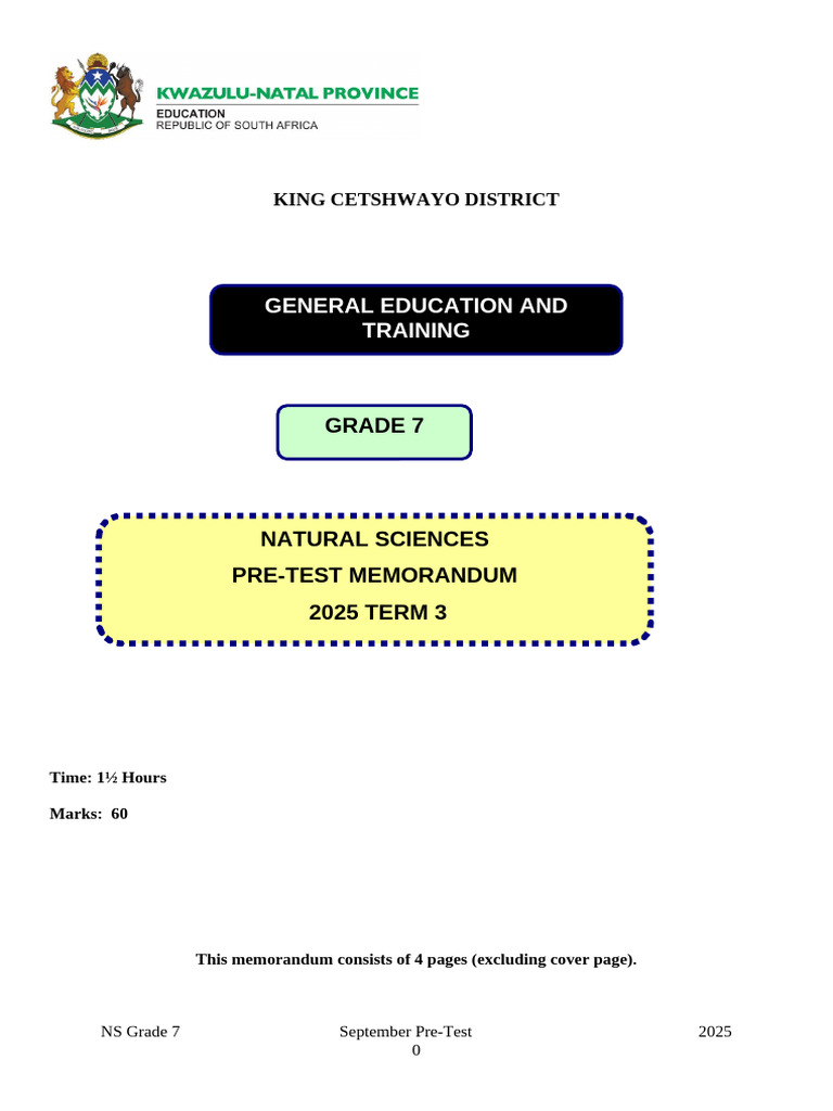 Grade 7 Natural Sciences Pre-Test 2025 | PDF | Heat | Thermal Conduction