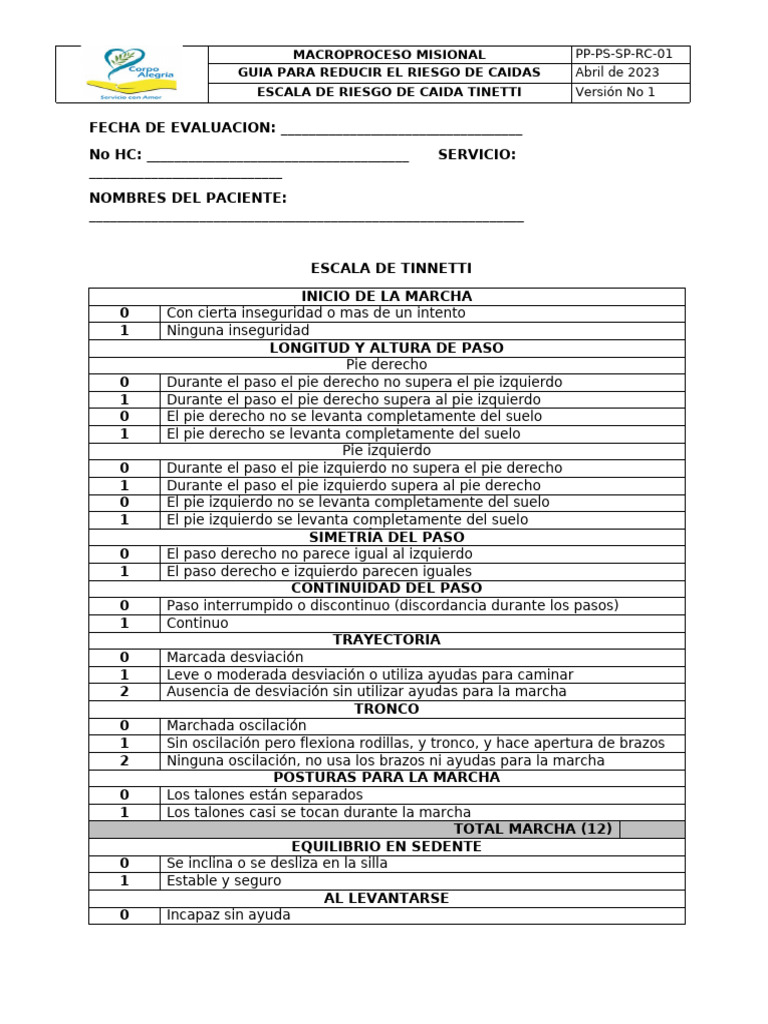 Escala Tinetti v1 | PDF