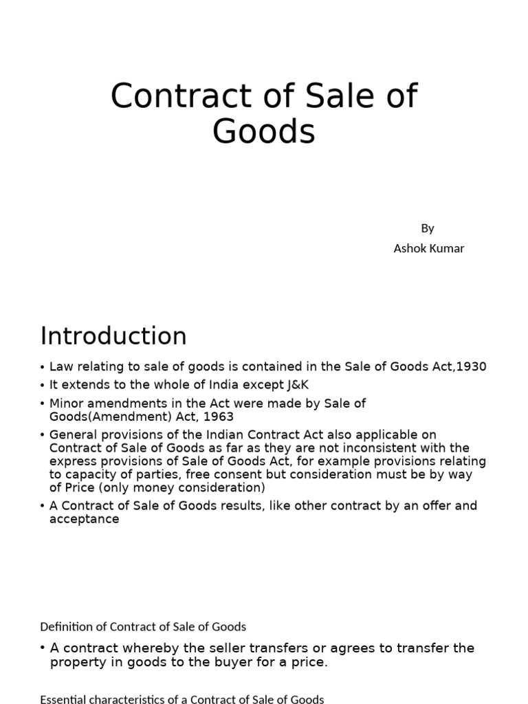 Contract of Sale of Goods | PDF | Prices | Goods