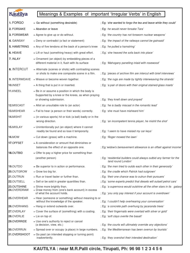 Essential Irregular Verbs with Examples | PDF