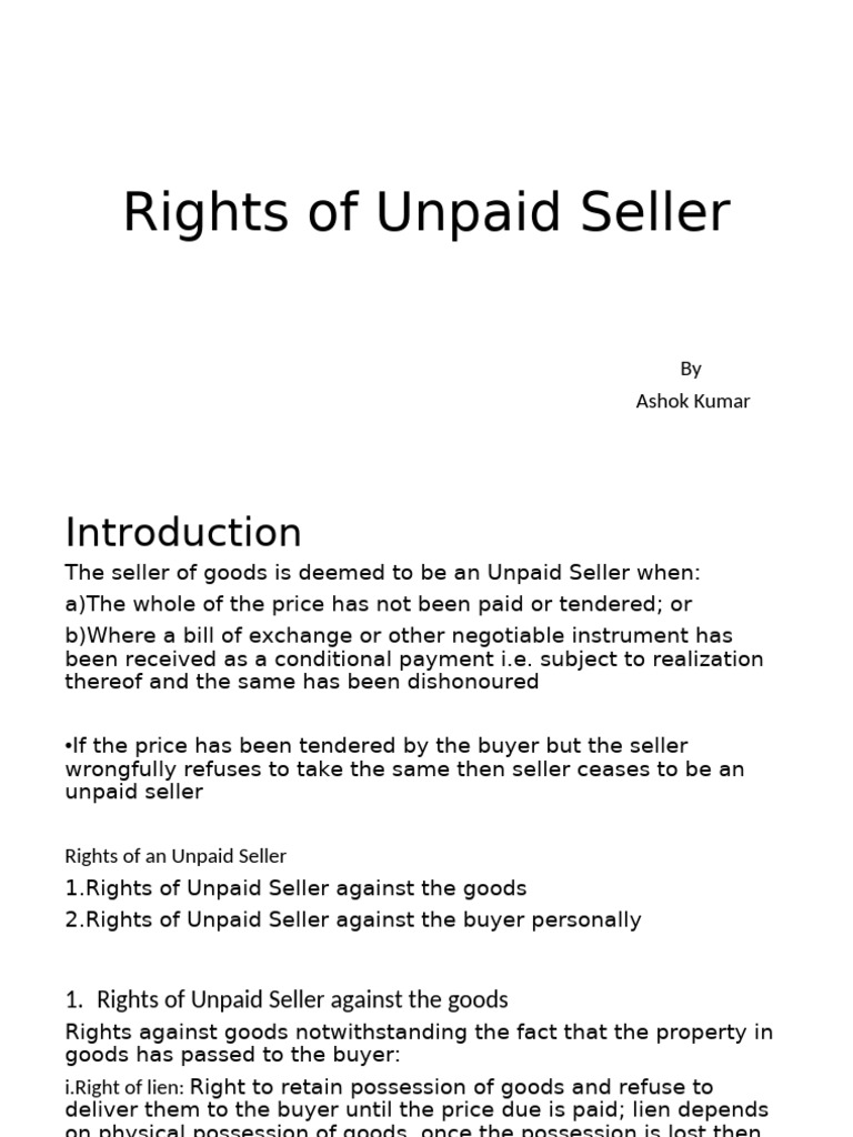Rights of Unpaid Seller | PDF