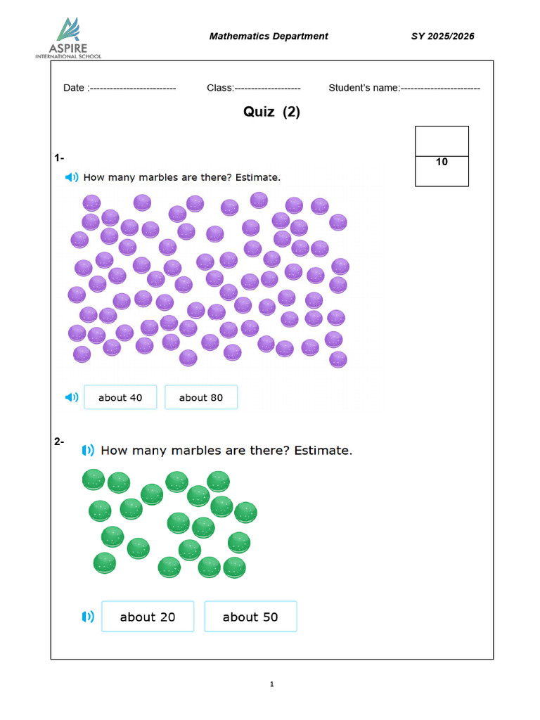 Mathematics Quiz for SY 2025/2026 | PDF