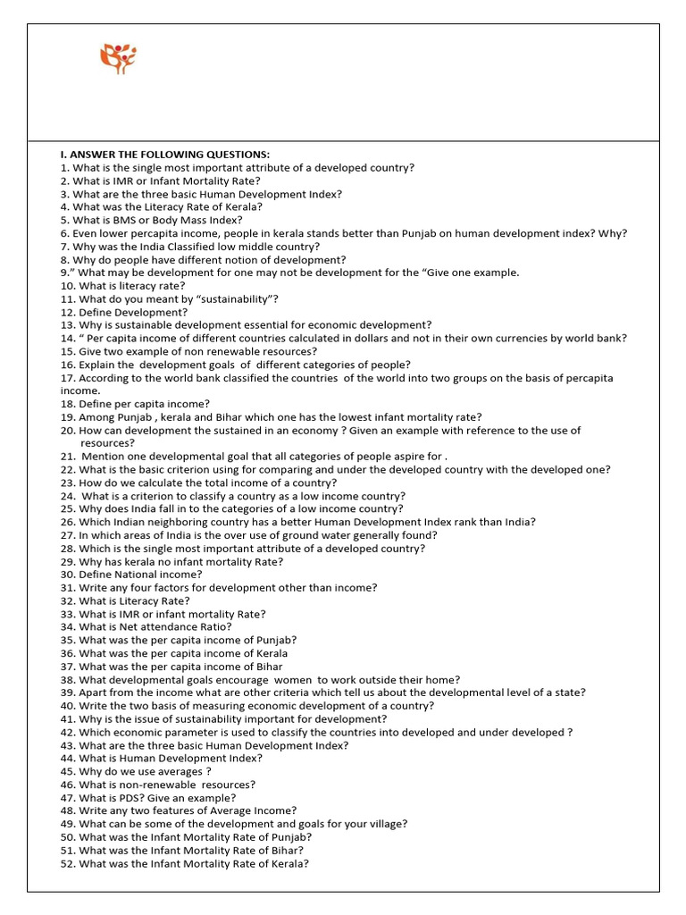 Class X Economics Worksheet | PDF | Infant Mortality | Income