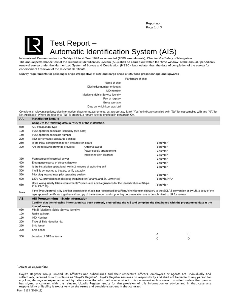 AIS Annual Performance Test Report | PDF | Shipping ...