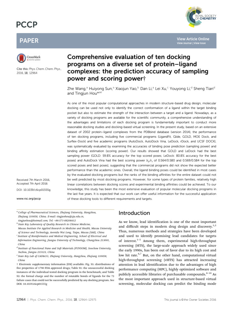 Comprehensive Evaluation of Ten Docking Programs On A Diverse Set of ...