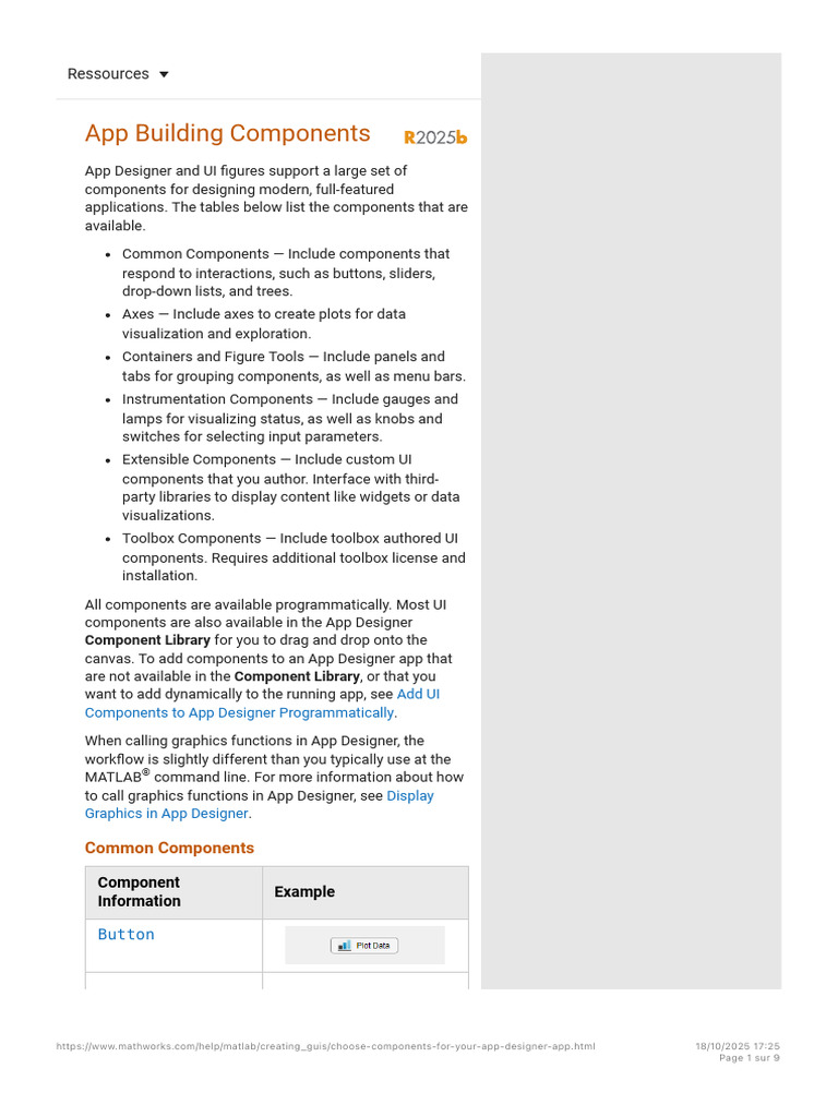 App Building Components - MATLAB & Simulink | PDF | User Interface | Matlab