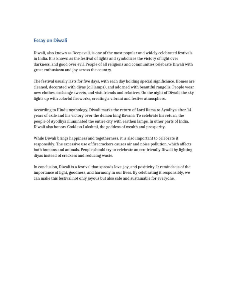 Essay On Diwali | PDF