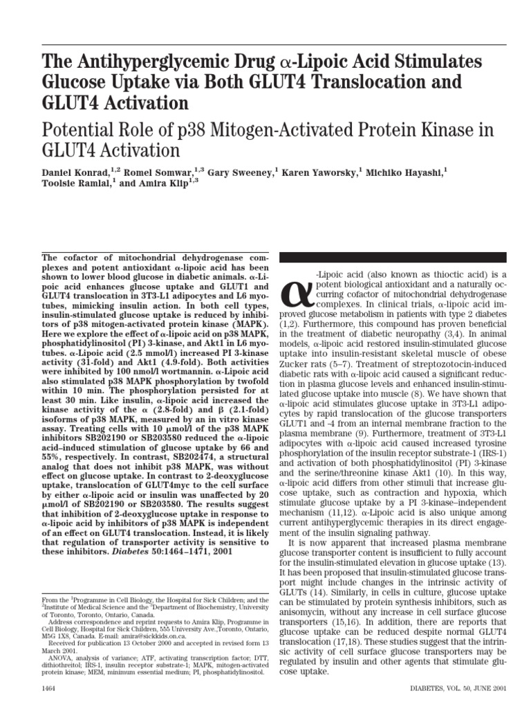Alpha Lipoic Acid - Antihyperglycemic Drug | PDF | Kinase | Insulin