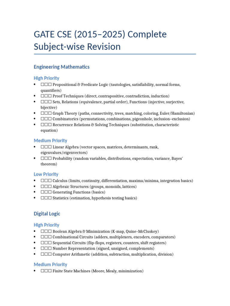 GATE CSE Subjectwise Revision | PDF | Boolean Algebra | Teaching Mathematics