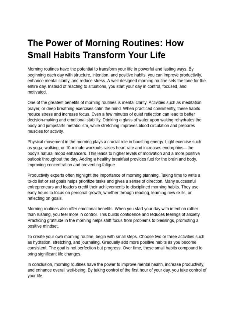The Ower of Morning Routines - How Small Habits Transform Your ...