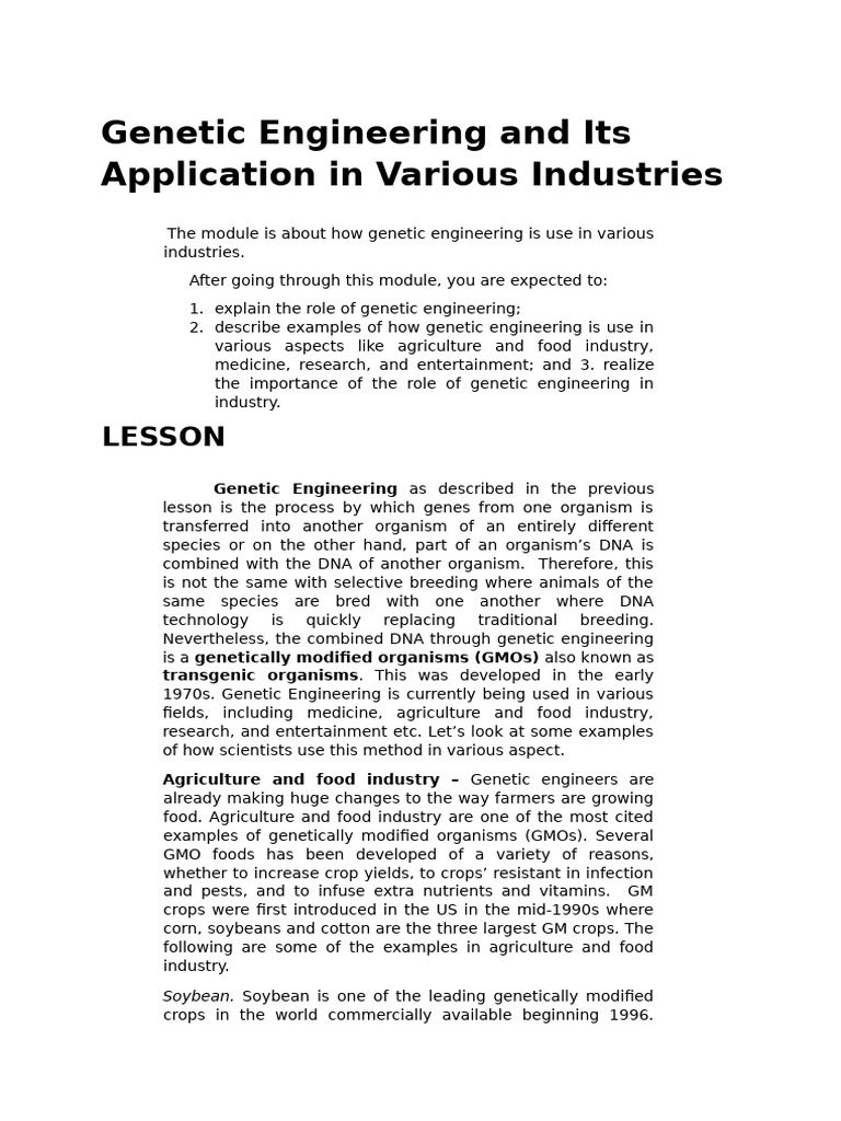 Genetic Engineering in Industry Applications | PDF | Genetic ...