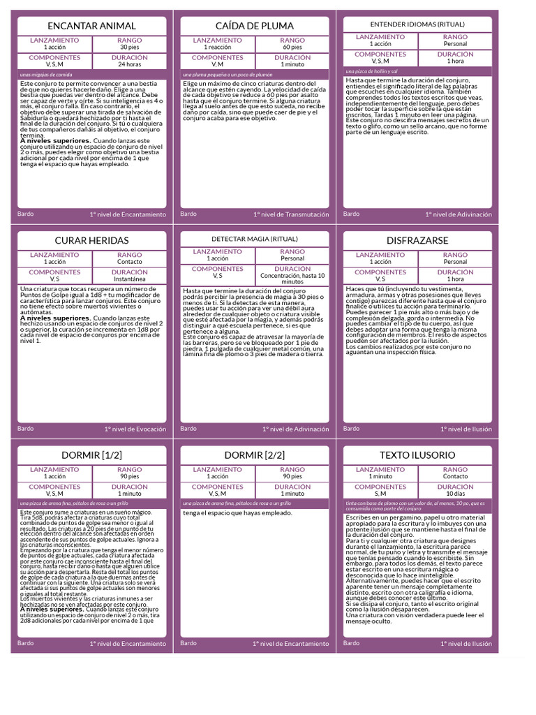 Bardo Hechizos Nivel 1 | PDF