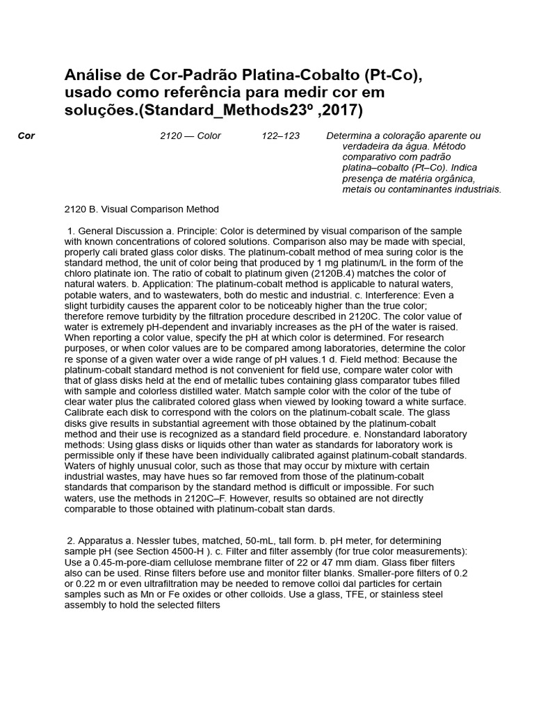 Platinum-Cobalt Color Analysis Method | PDF | Ph | Filtration