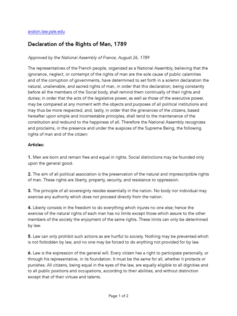 French Declaration of Rights of Man | PDF | Justice | Crime & Violence