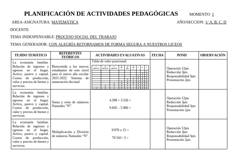 Lapso1 - Plan MATEMATICAS GISELA | PDF | Aritmética