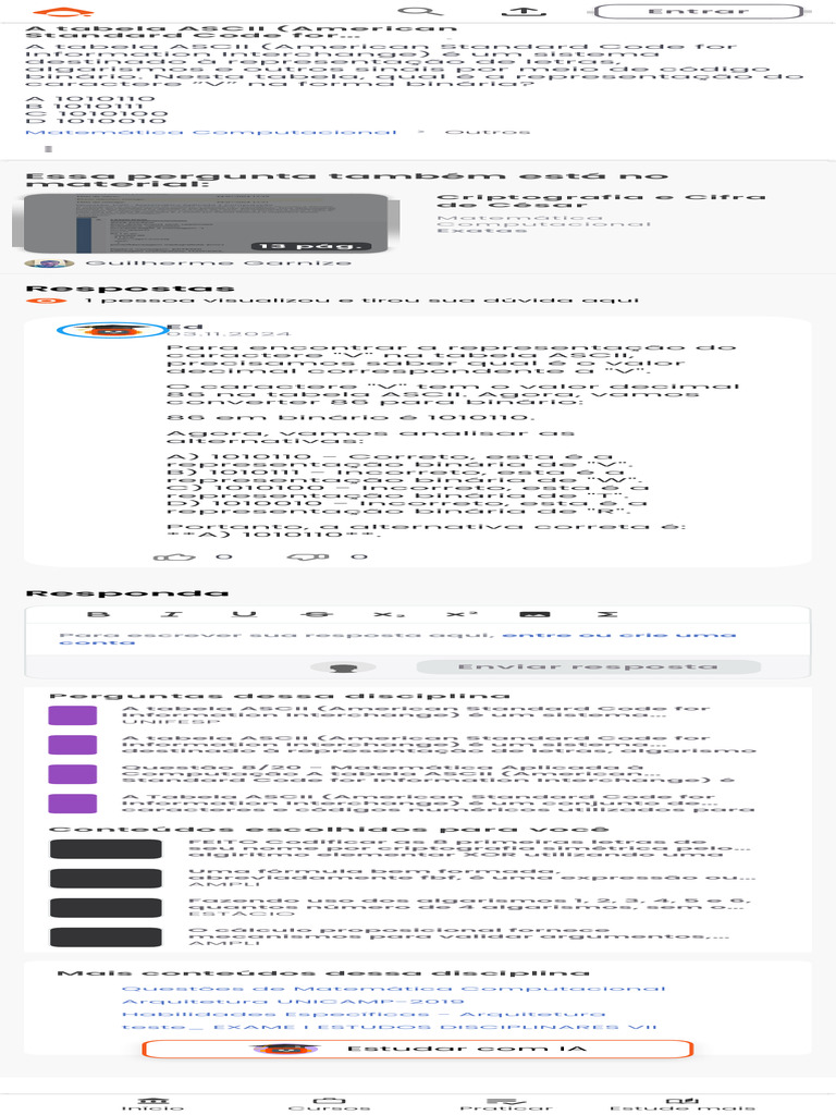A Tabela ASCII (American Standard Code For Information Interchange) É Um Sistema Destinado À ...