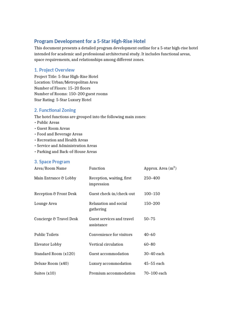 5 Star High Rise Hotel Program Development | PDF | Restaurants | Hotel
