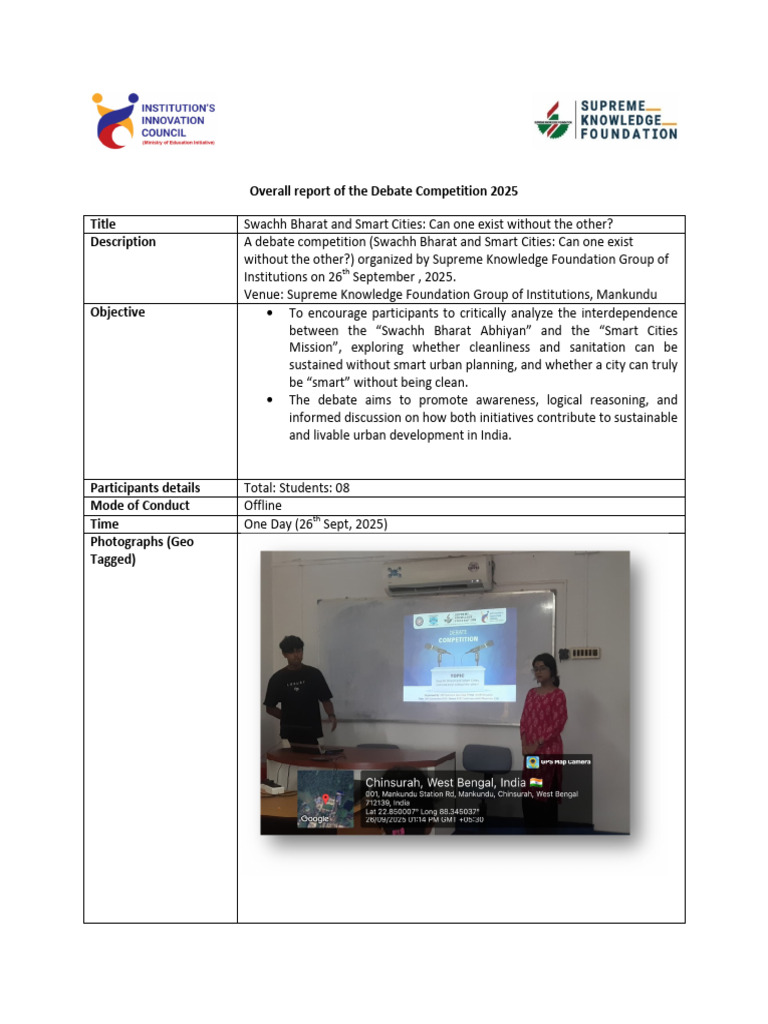 Debate Competition Report | PDF