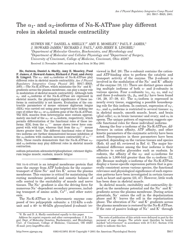 He Et Al 2001 the α1 and α2 Isoforms of Na k Atpase Play Different ...