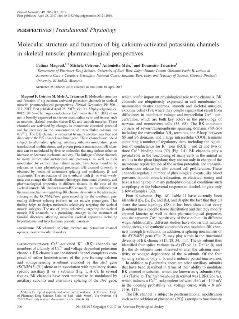 Maqoud Et Al 2017 Molecular Structure and Function of Big Calcium ...