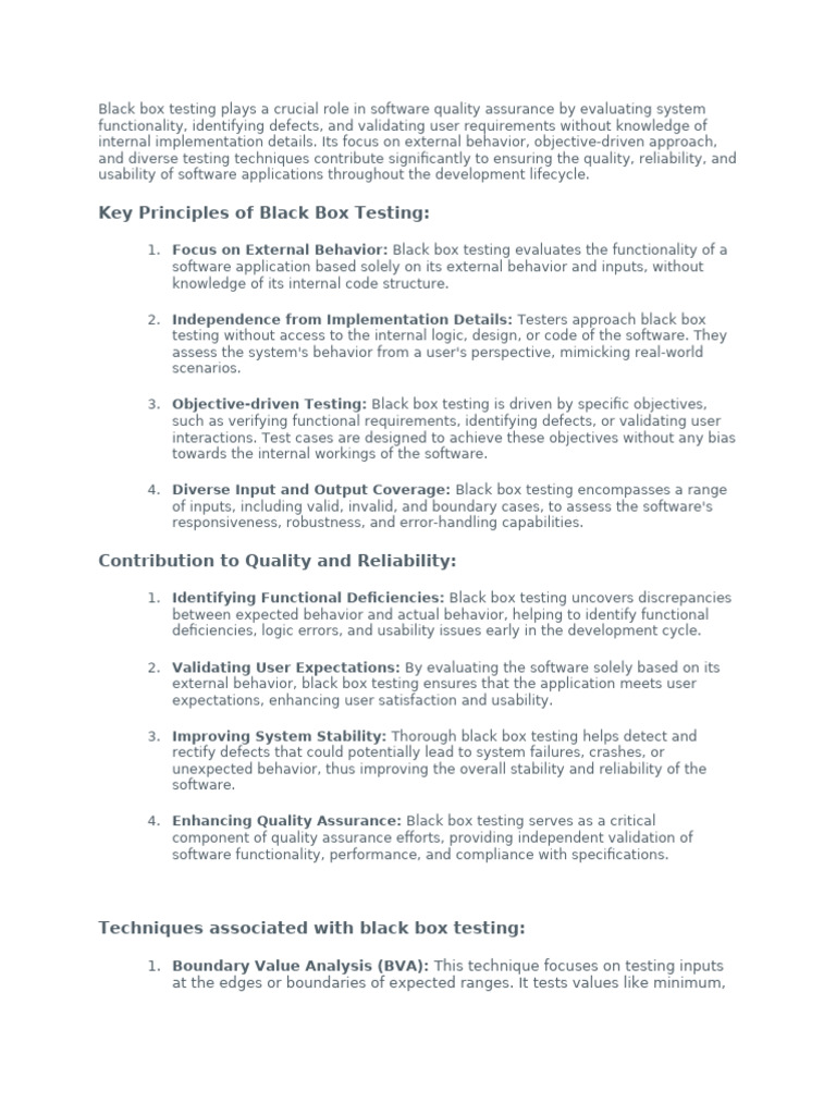 Key Principles of Black Box Testing | PDF | Software Testing | Systems ...