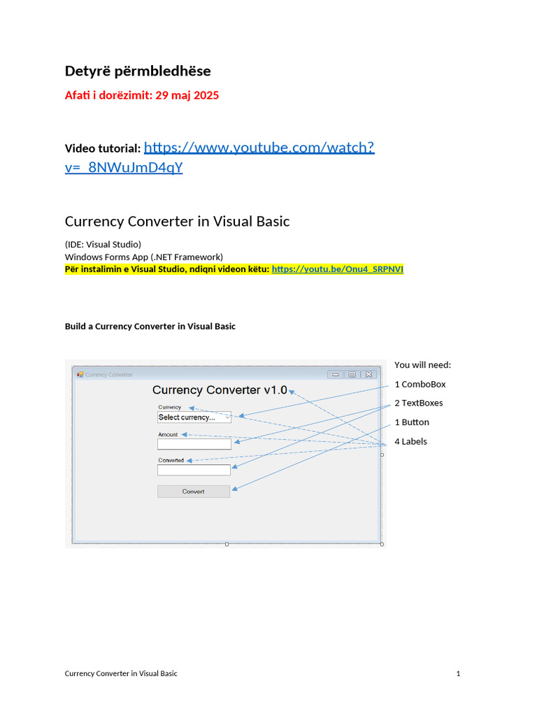 Detyre Permbledhese TIK11 - 3M3 - Currency Converter in Visual Basic | PDF