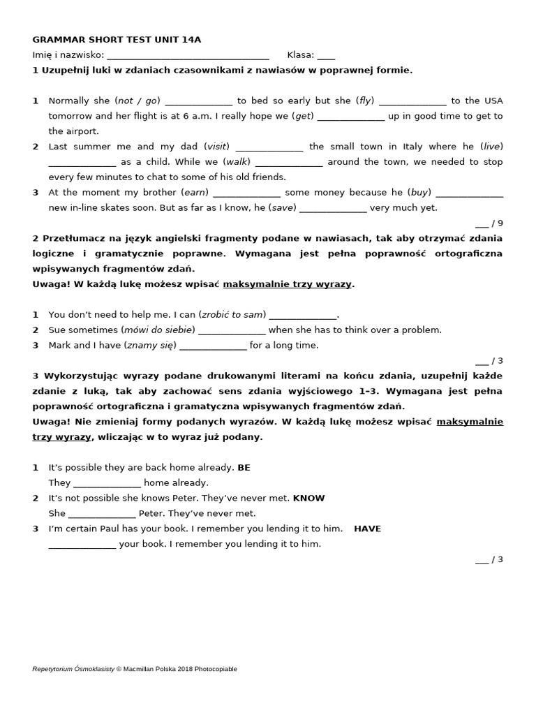 Grammar Short Test Unit 14A&14B | PDF