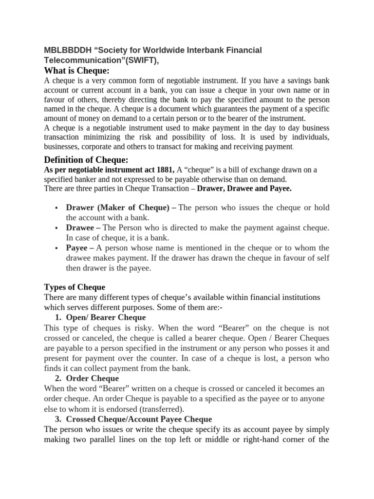 Understanding Types of Cheques | PDF | Cheque | Payments