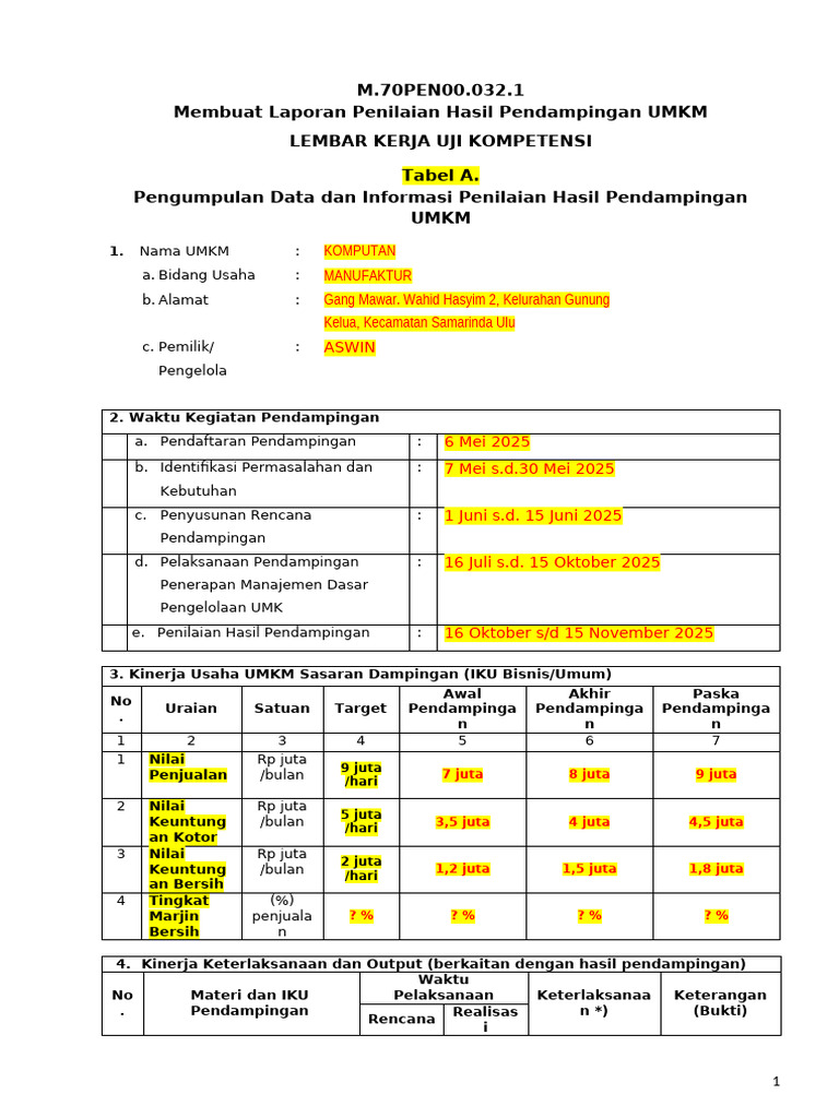 3.a-B. Contoh Isian Lembar Kerja Uji Kompetensi UK.3 | PDF