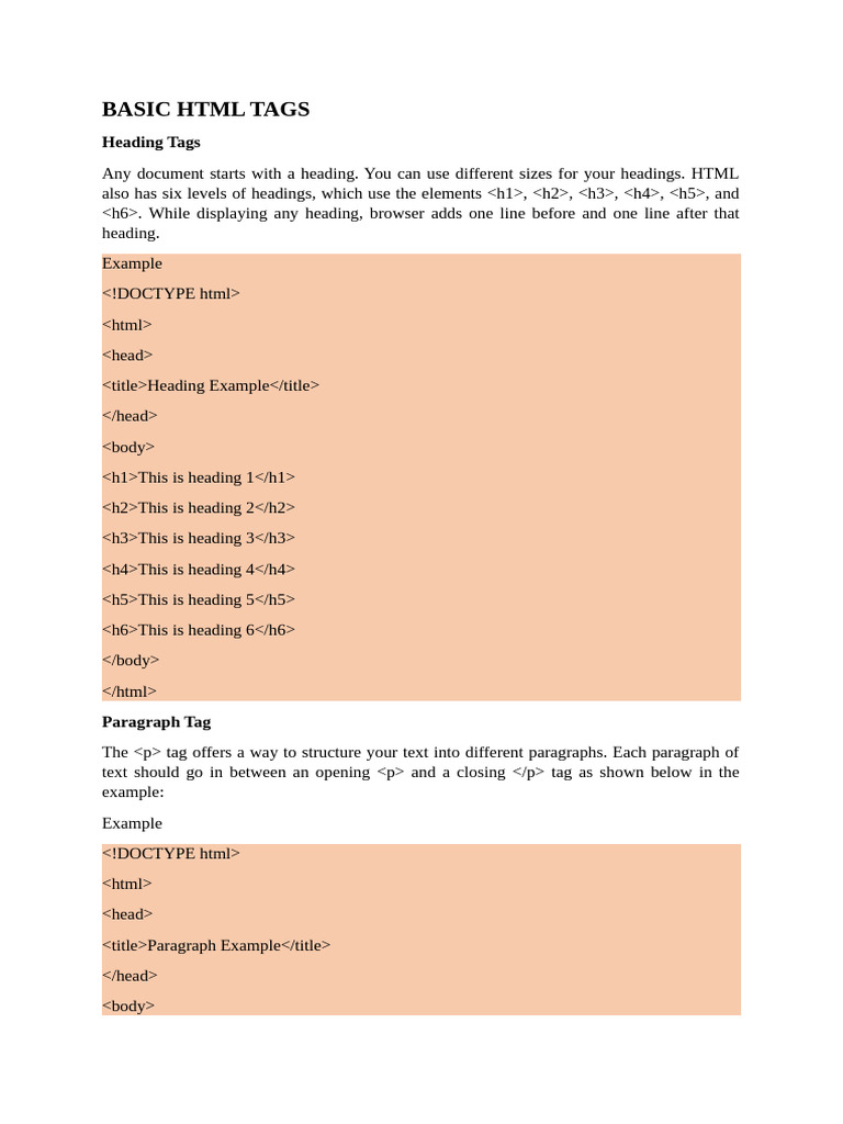 Lesson 2 Basic HTML Tags | PDF | Html Element | Html