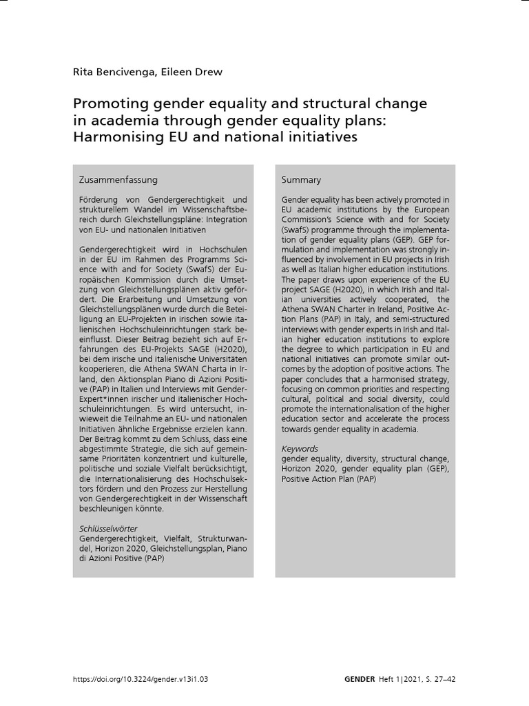Bencivenga Drew 2021 Promoting Gender Equality and Structural Change in ...