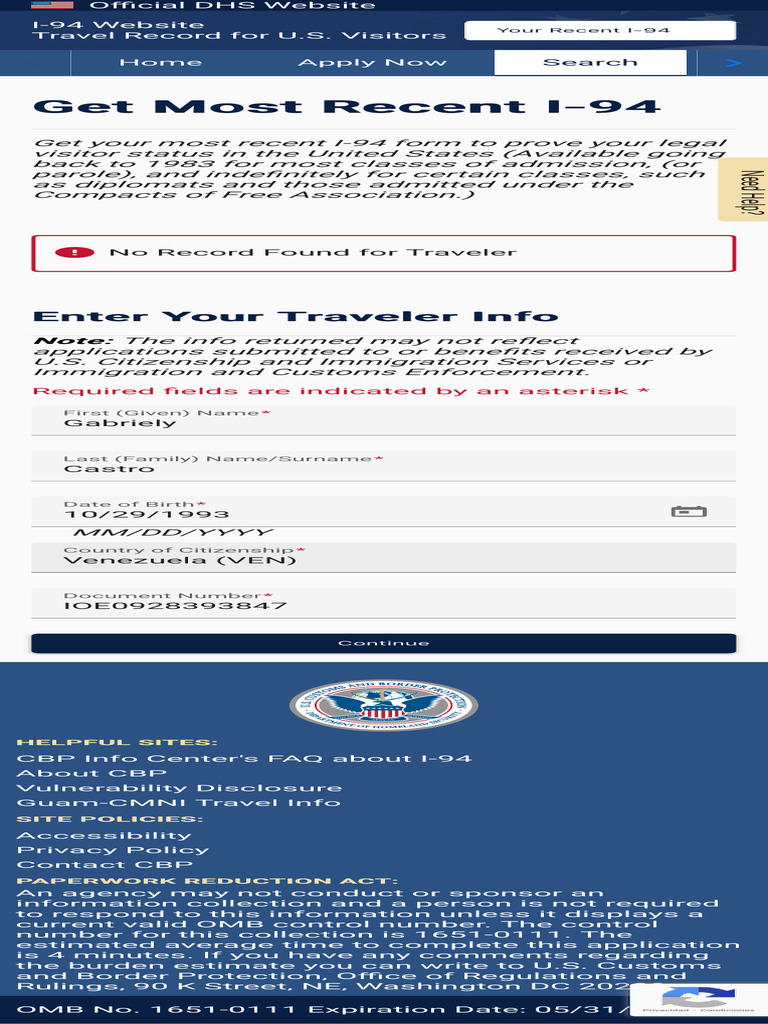 Get Most Recent I-94 | PDF