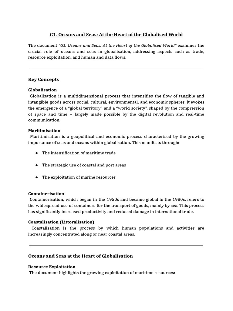 G1 Oceans and Seas at The Heart of The Globalized World Revision | PDF ...