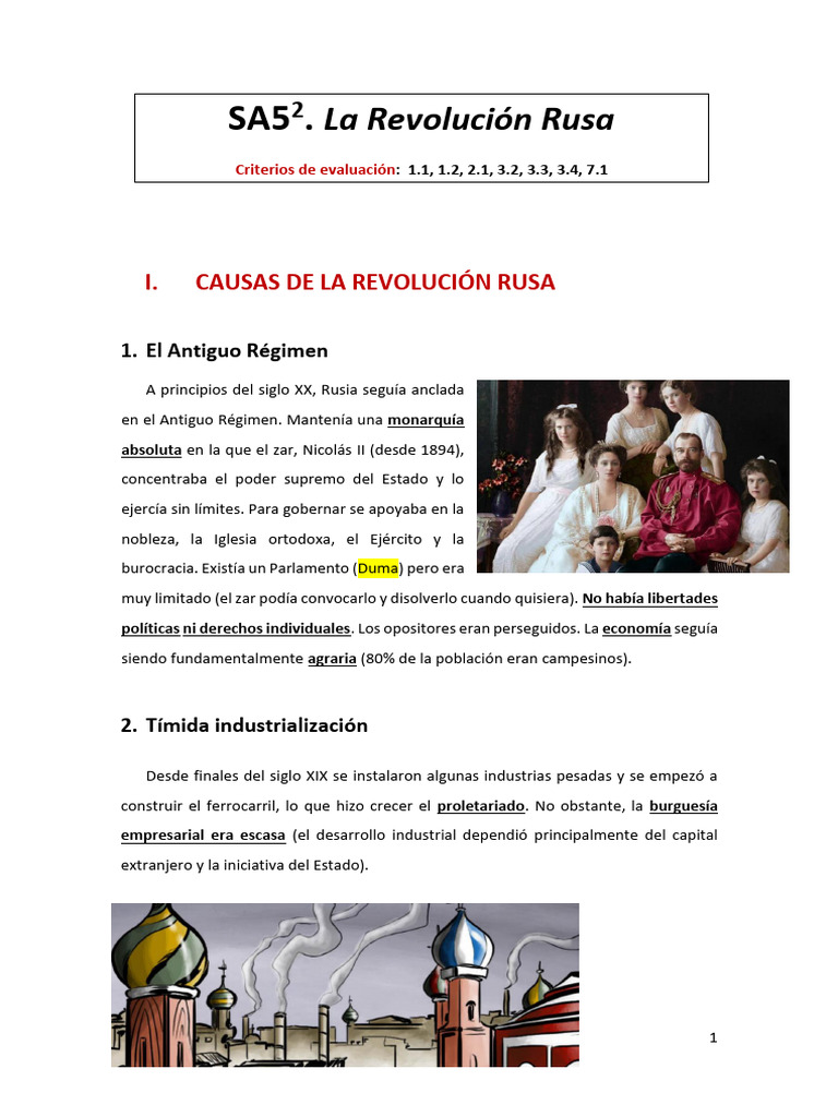 Apuntes de La Revolución Rusa (SA5.2) | PDF | revolución rusa | Imperio ...