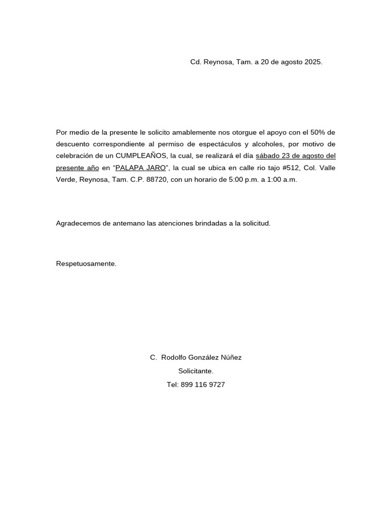 Solicitud de Descuento para Evento en Reynosa | PDF
