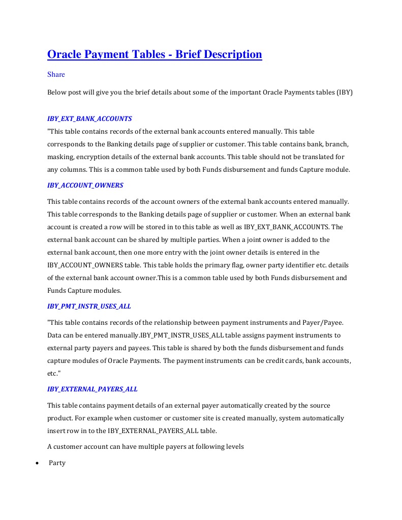 Oracle Payment Tables | PDF | Payments | Credit Card