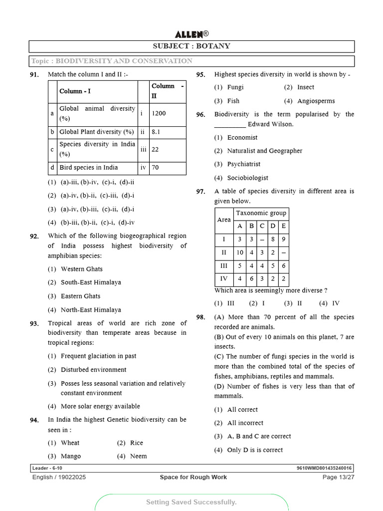 Biodiversity and Conservation Quiz | PDF | Polymerase Chain Reaction ...