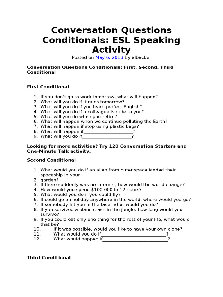 Conversation Questions Conditionals | PDF | Chess Theory | Chess