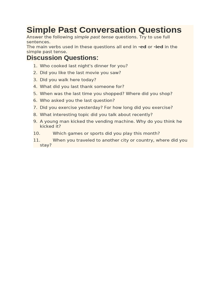 Simple Past Conversation Questions | PDF