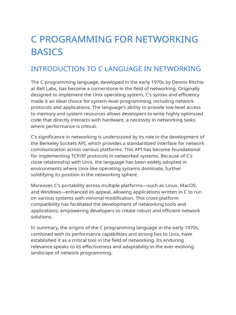 C Programming For Networking Basics | PDF | Network Socket | Computer Network