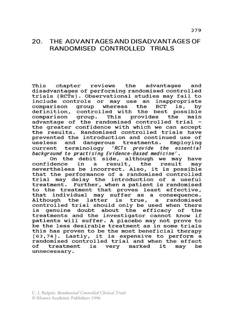Advantages and Disadvantage of RCT | PDF | Randomized Controlled Trial | Clinical Trial