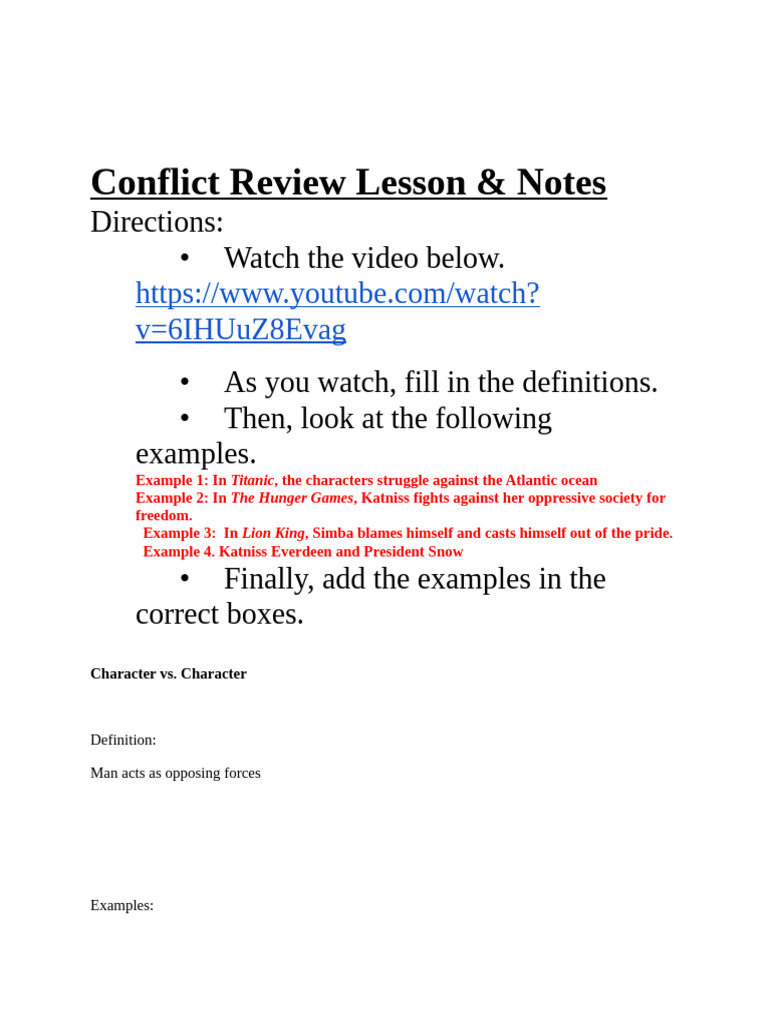 Conflict Lesson Notes | PDF
