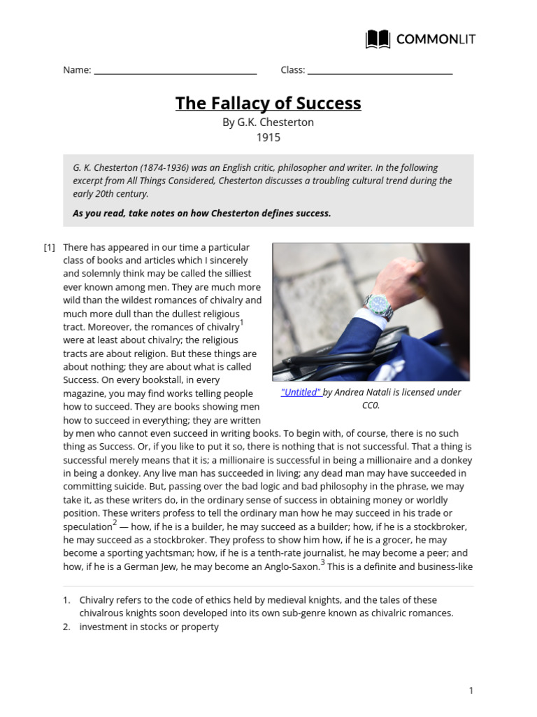 CommonLit The Fallacy of Success Article Only | PDF | Chivalry