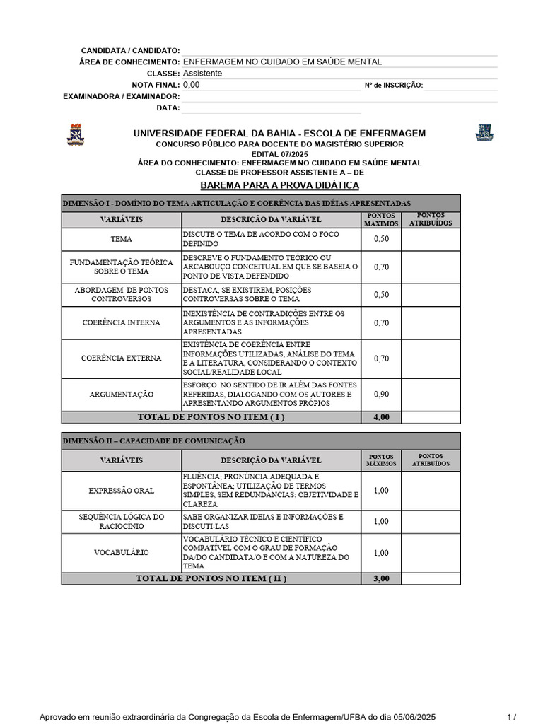 Barema Concurso Docente UFBA Modelo 1 para Enfermagem | PDF
