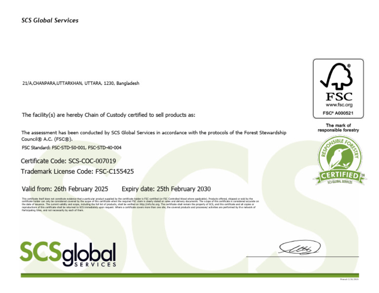 FSC Chain of Custody - SCS-COC-007019-2 | PDF | Forest Stewardship Council