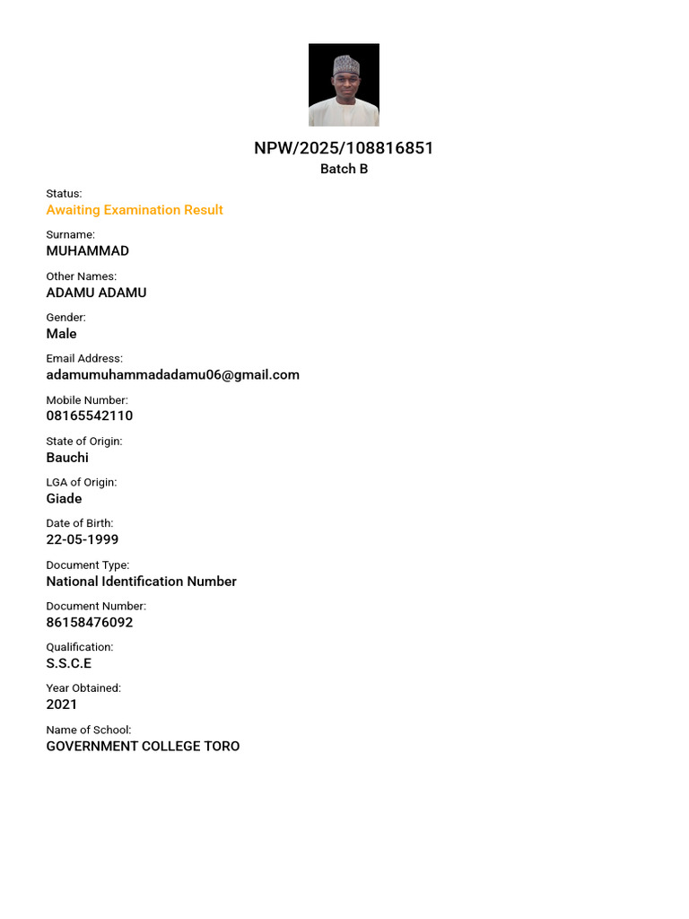 Muhammad Adamu Adamu - Npower Batch B | PDF