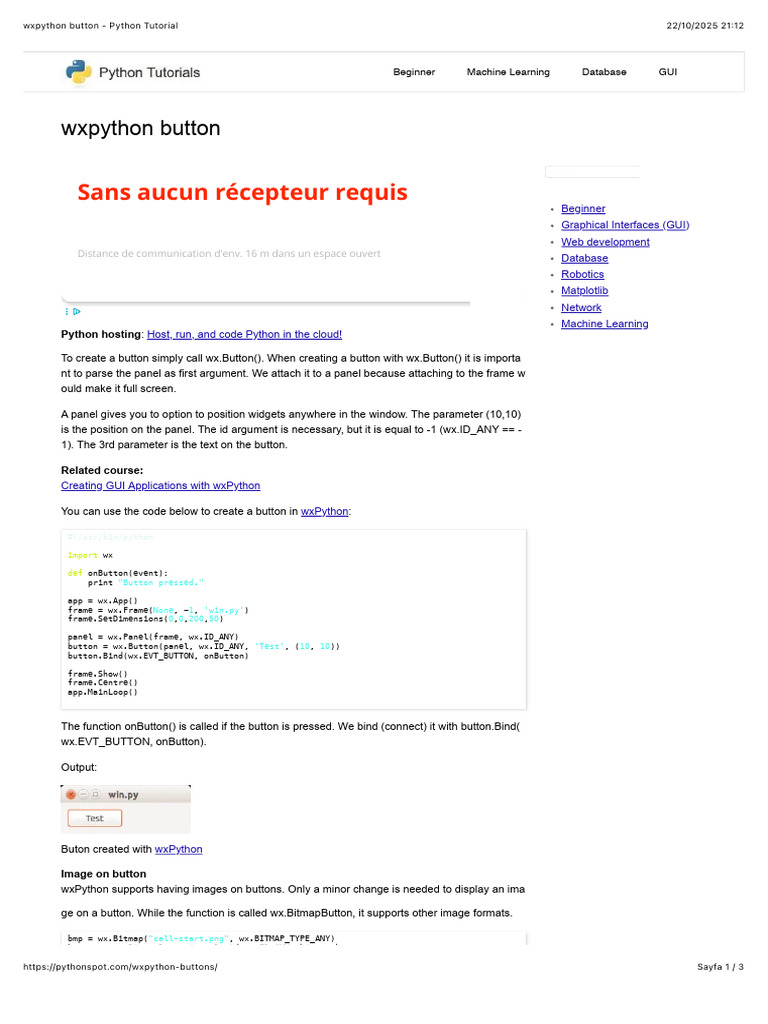 Wxpython Button - Python Tutorial | PDF | Software | Software Engineering